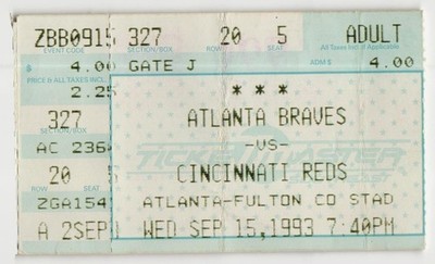 Vintage 1993 Cincinnati Reds Atlanta Braves Baseball Ticket Stub | eBay
