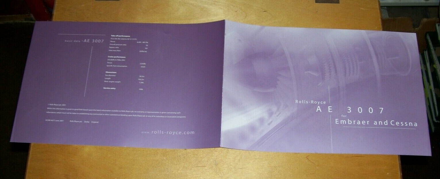 ROLLS-ROYCE AE 3007 TURBOFAN ENGINE for EMBRAER AND CESSNA BROCHURE ...
