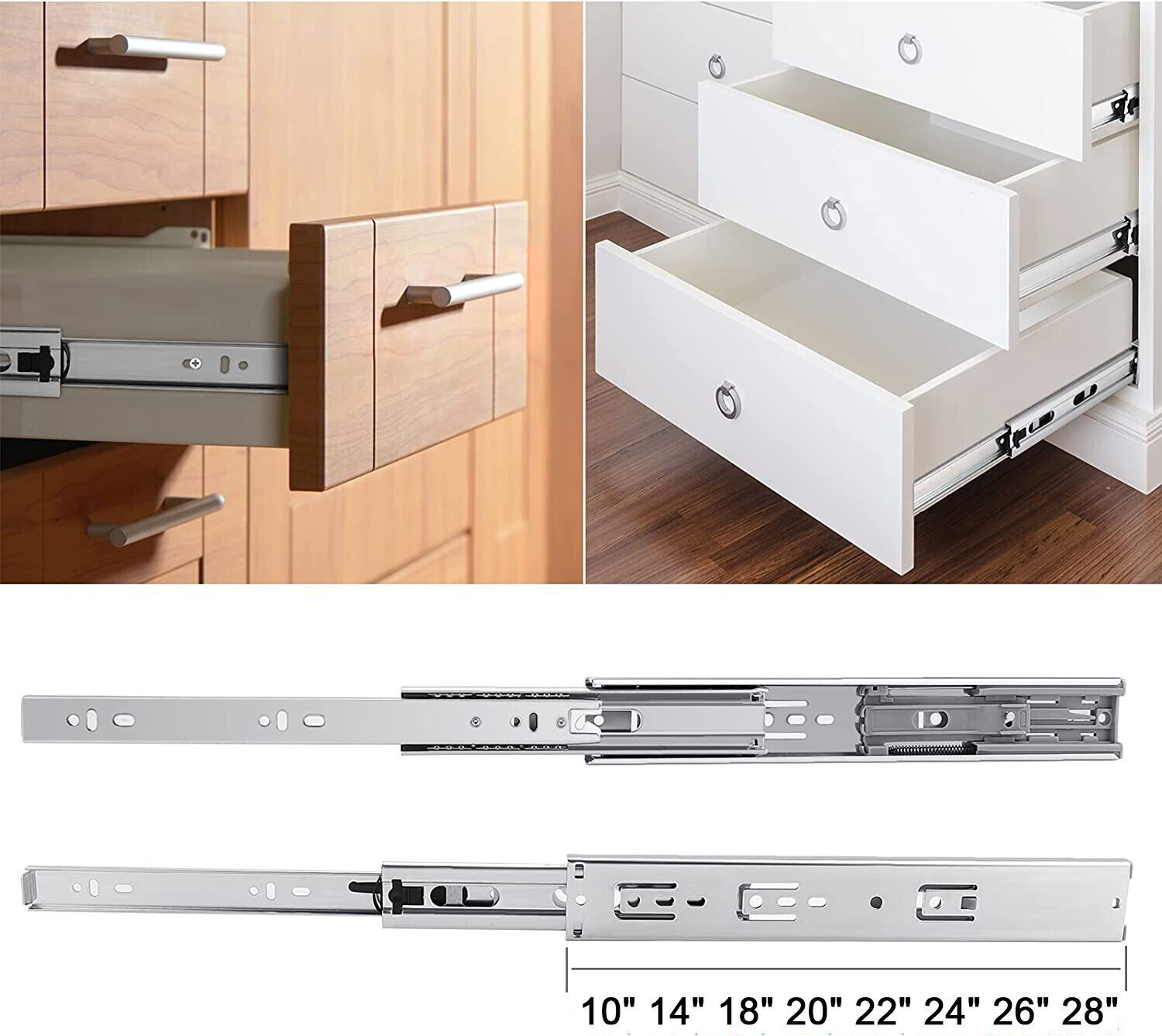 10-24'' Pair Heavy Duty Drawer Runners Fully Extension Ball Bearing ...