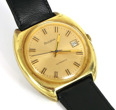 VINTAGE BEAUTIFUL BULOVA AUTOMATIC DATE WRISTWATCH N4 GOLD TONE NICE ...
