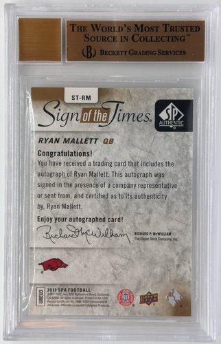2011 SP Authentic - Sign of the Times Gold #ST-RM Ryan Mallett /10 (AU ...