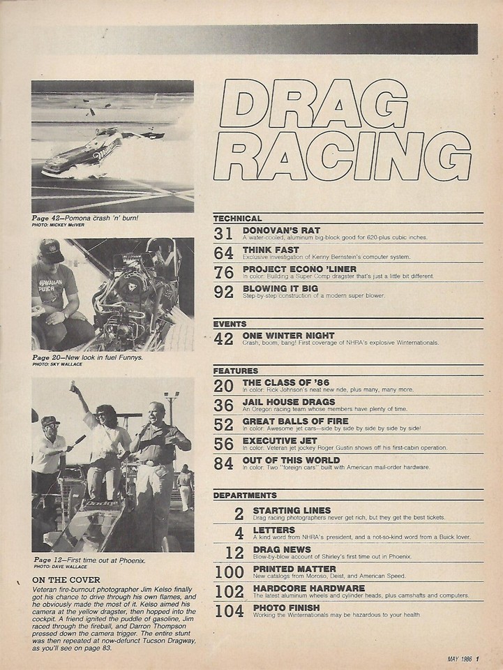 Drag Racing magazine May 1986 acceptable condition Mopar Chevy Ford GM ...