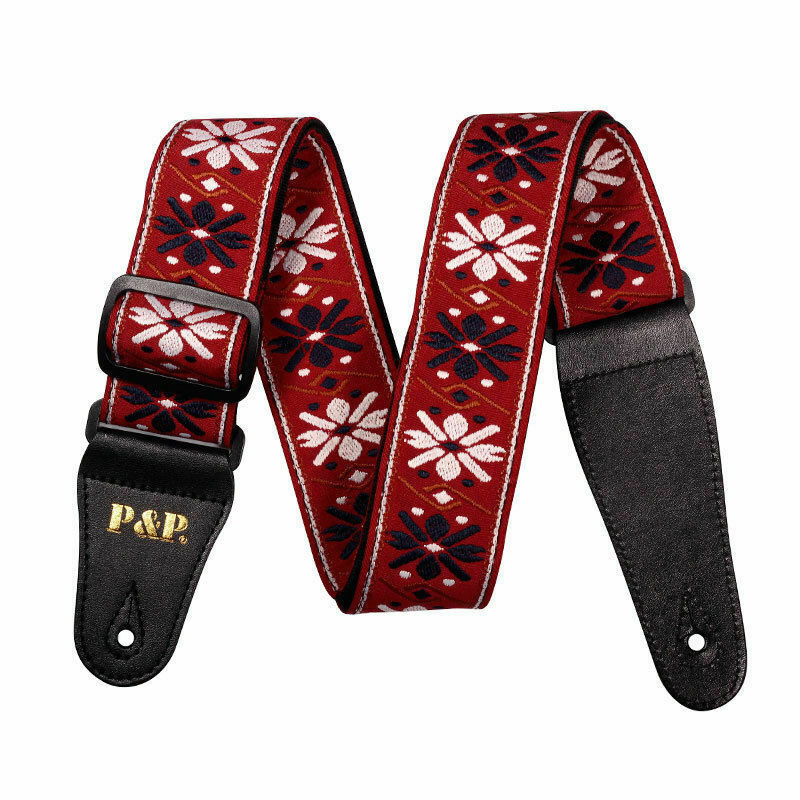 Leather End Braid Embroidered Woven Guitar Strap 2'' for Bass/Acoustic ...