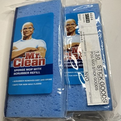 2- Mr. Clean Sponge Mop With Scrubber Refill Blue Snap On New | eBay