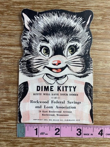 Vintage Dime Kitty Rockwood, TN 1954 Paper Coin Bank Collector Cat ...