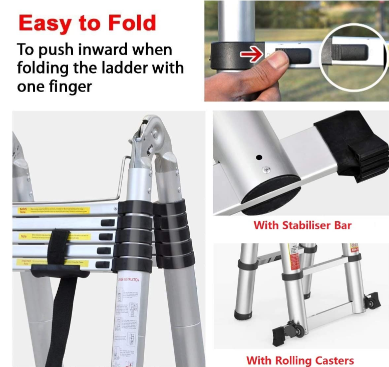 2.5m+2.5m TELESCOPIC ALUMINIUM MULTI PURPOSE EXTENDING STEP LADDER ...