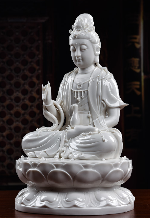 13" Dehua White Porcelain Seat Lotus Kwan-yin Guanyin Quan Yin Goddess ...