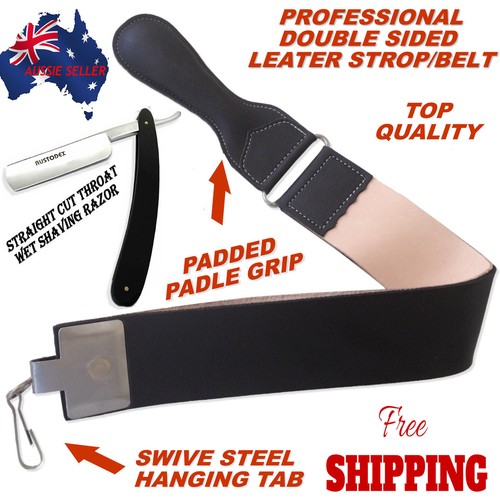 STRAIGHT CUT THROAT WET SHAVING RAZOR+SHARPENING LEATHER STROPBELT ...