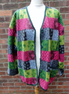 Vintage Fleece Button-Up Jacket. Multicolour Patchwork Print. UK M/L ...