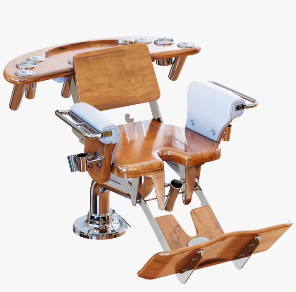 Teak Marlin Fighting Chair with Rocket Launcher & Tackle Draw | eBay