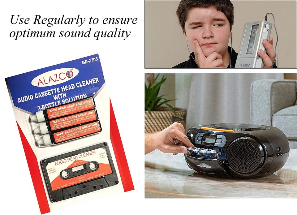 Audio Tape Cassette Head Cleaner W/ 3 Cleaning Fluids Care Wet Mainten ...