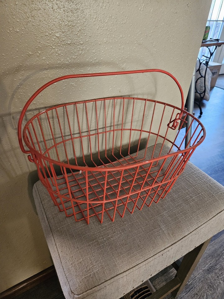 Antique Vintage Red Plastic Coated Wire Basket Large Size | eBay