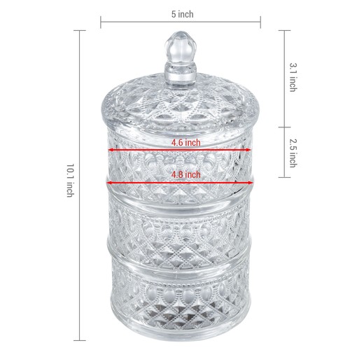 3 Tier Clear Glass Stacking Storage Container w/ Lid, Decorative ...
