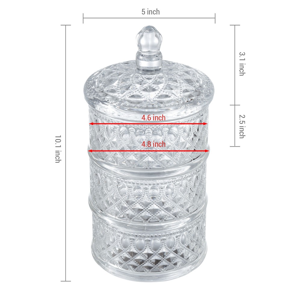 3 Tier Clear Glass Stacking Storage Container w/ Lid, Decorative ...