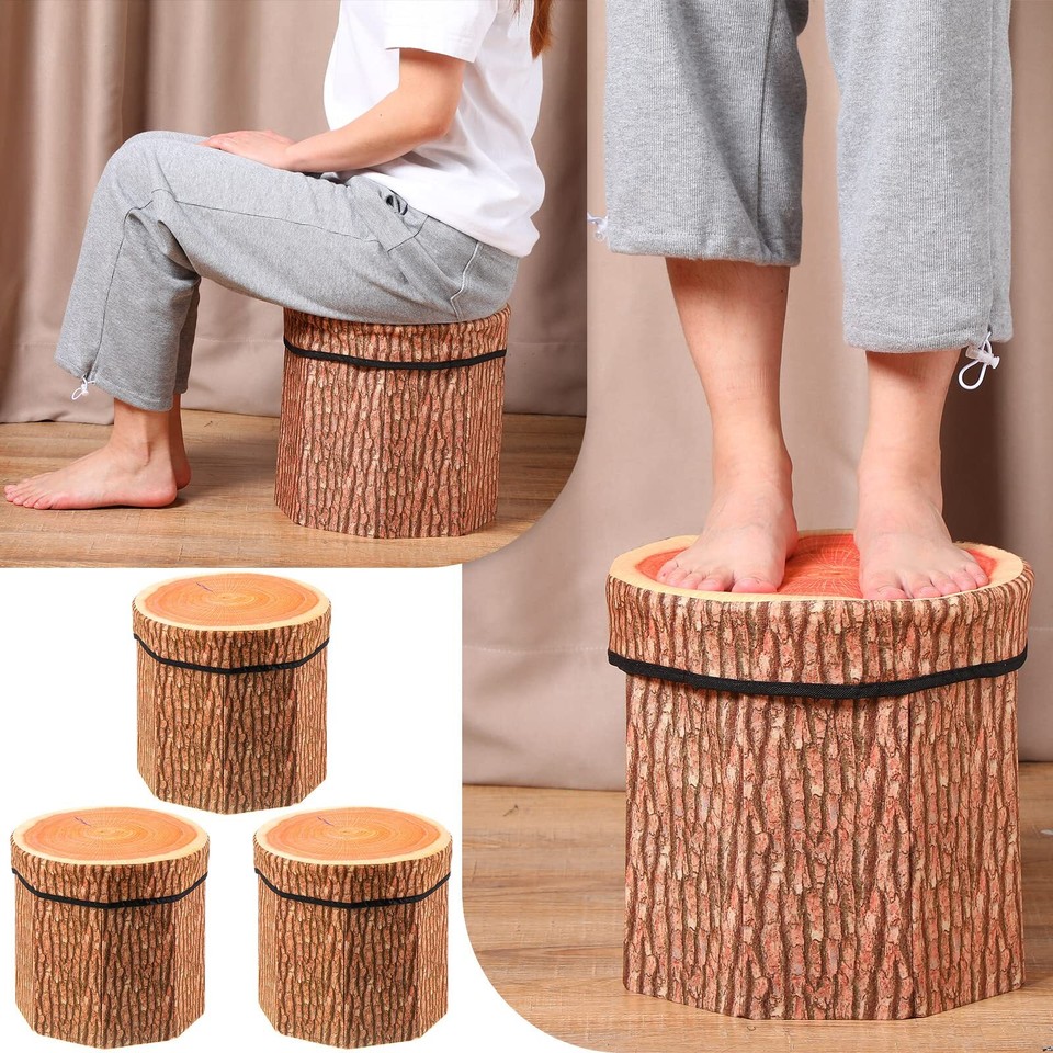 3 Pack Tree Stump Storage Stool 12 X 12 Inch Stool Ottoman Cute Folding ...
