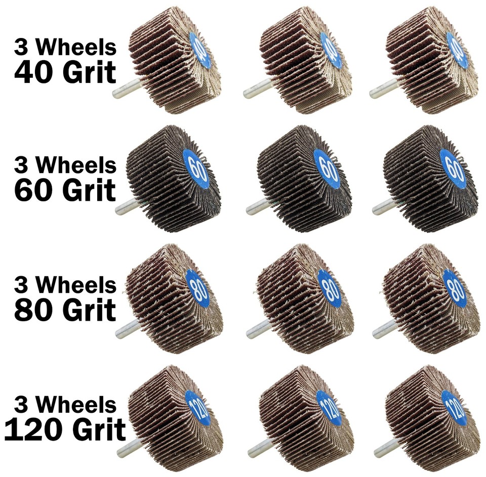 12 Pack ¼" Shank Flap Wheel Assortment, Includes 40, 60, 80, & 120 Grit ...