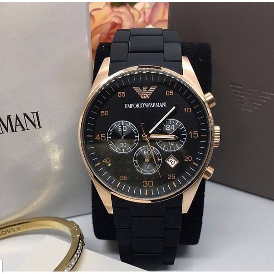 Emporio Armani AR5905 Black Rose Gold Chronograph Dial Men's Watch 43mm ...
