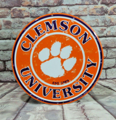 University of Clemson Tigers Round Embossed Aluminum Sign Bar / Garage ...
