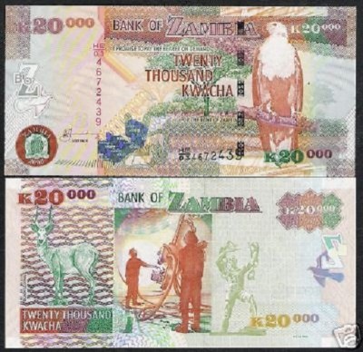 ZAMBIA 20000 KWACHA P-47 2006 BIRD LECHWE UNC ANIMAL WILDLIFE ZAMBIAN ...