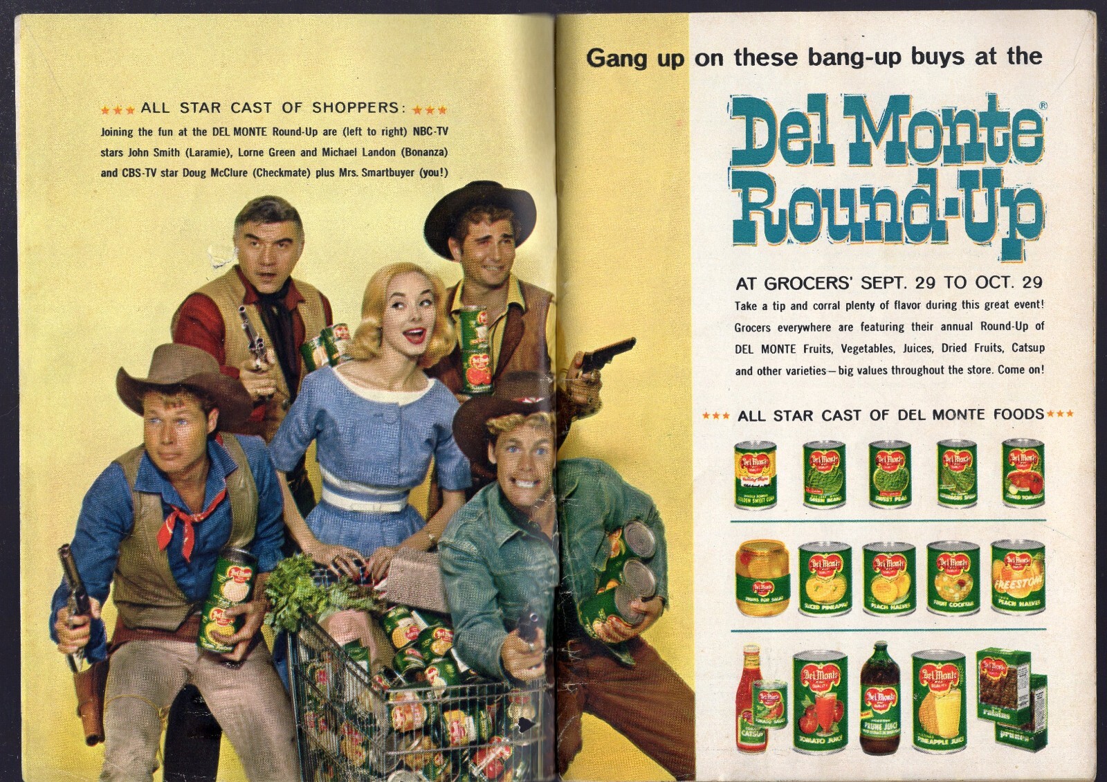 1960 PRINT AD DEL MONTE FOODS WESTERN STARS MICHALE LANDON LORNE GREENE ...