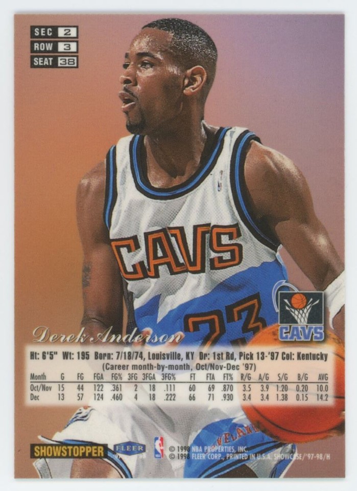 1997-98 Flair Showcase Derek Anderson Rookie Cleveland Cavaliers #38 | eBay