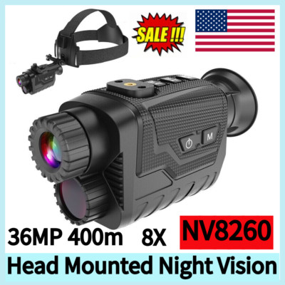 NV8260 36MP 400m 8X Head Mounted Mini Night Vision Infrared Monocular ...
