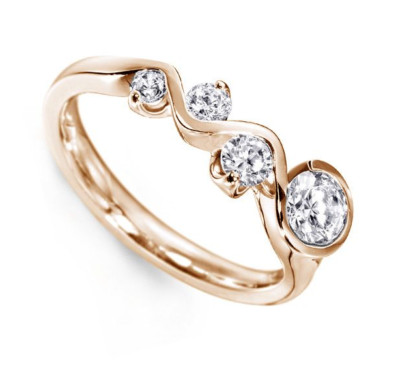 Fancy Bezel Set 0.83CT Real Moissanites Flowing Wave Design 10K Rose ...