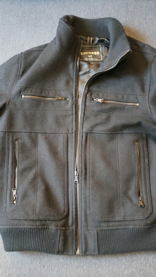 Express Men’s Wool Blend Full Zip Jacket Coat Black Size L | eBay