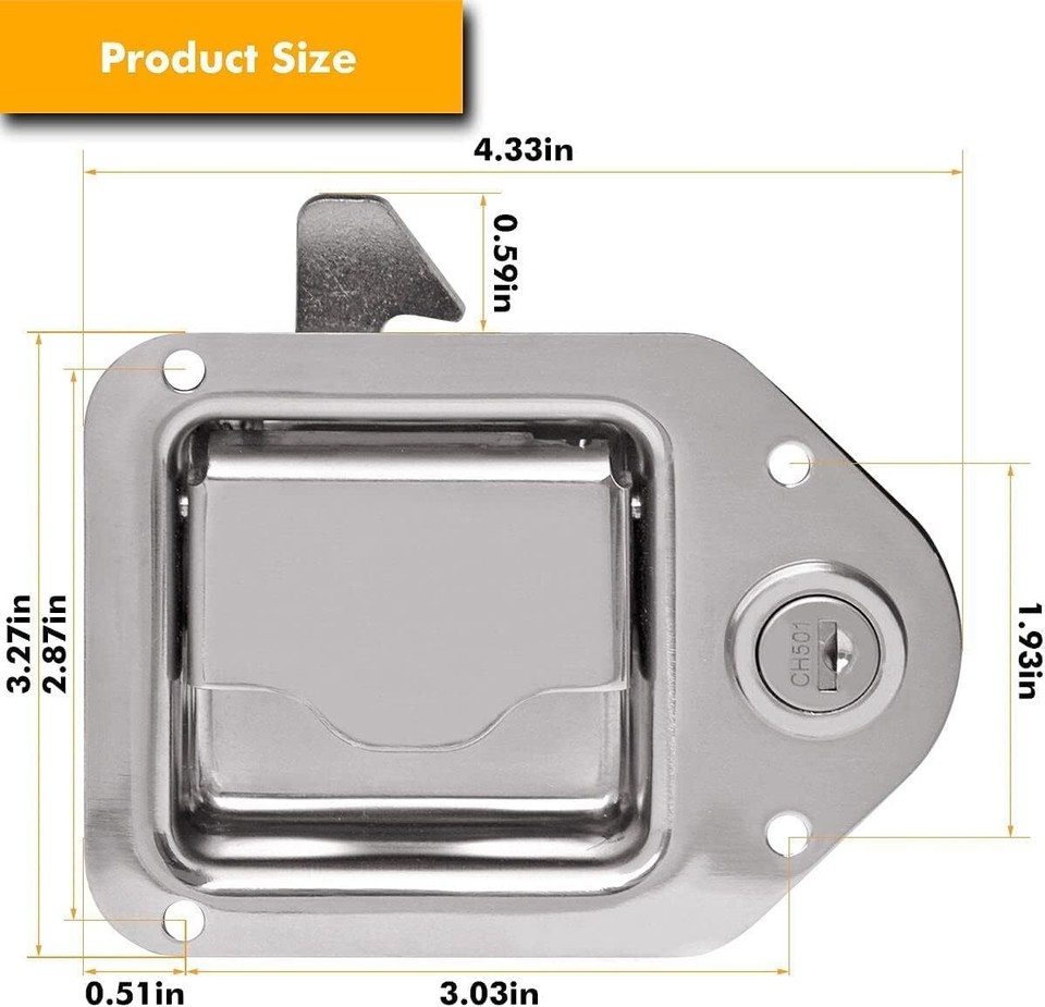 Truck Tool Box Latch Replacement Kit- 304 Stainless Truck Toolbox Lock ...