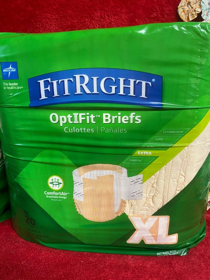 2 New Fit Right Optifit XL Briefs Adult DIapers Size XL 55" to 65 ...