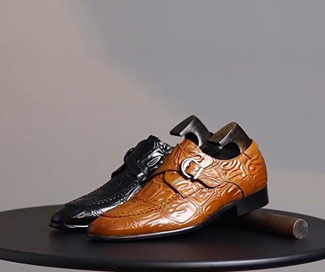 Mens Leather Buckle Shoes Pointed Toe Wedding Business Party Work ...