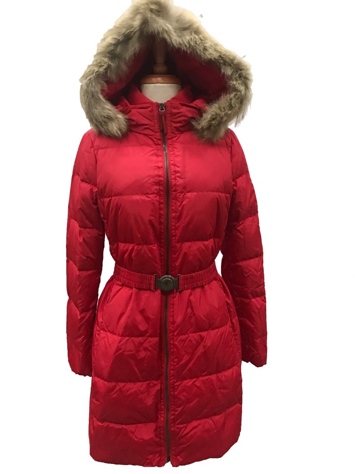 Coach Long Puffer Jacket, Women's Belted Coat with Fur Trim Hood Legacy ...
