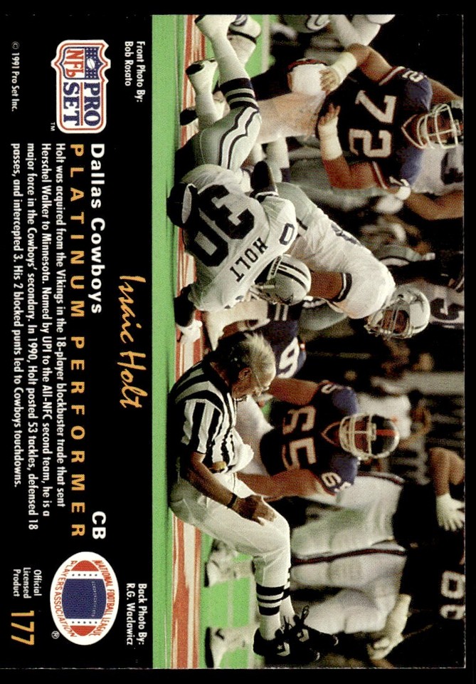 1991 Pro Set Platinum Football Card Issaid Holt Dallas Cowboys #177 | eBay