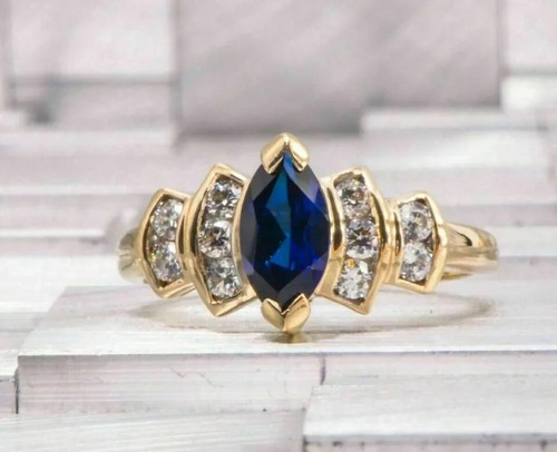 4Ct Lab Created Blue Sapphire & Diamond Engagement Ring in 14k Yellow ...