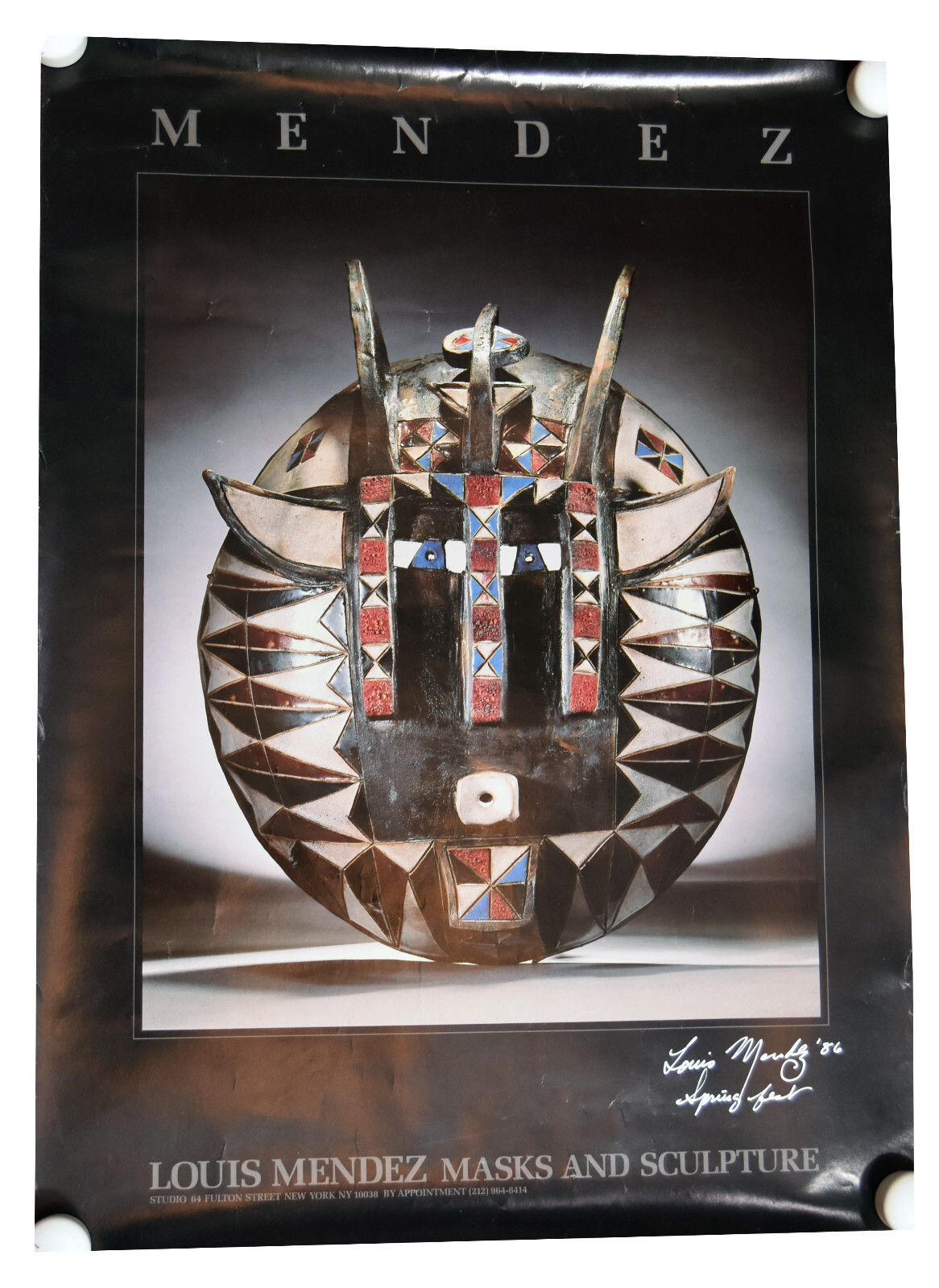 21" 1986 Art Signed Print Poster Louis Mendez New York Expo Masks ...