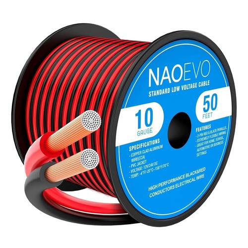 10 Gauge Wire 50FT 2 Conductors Electrical Wire Red Black Cable ...