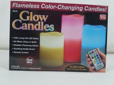 GLOW CANDLES Flameless Color Changing Candles with Remote 12 LED Colors ...