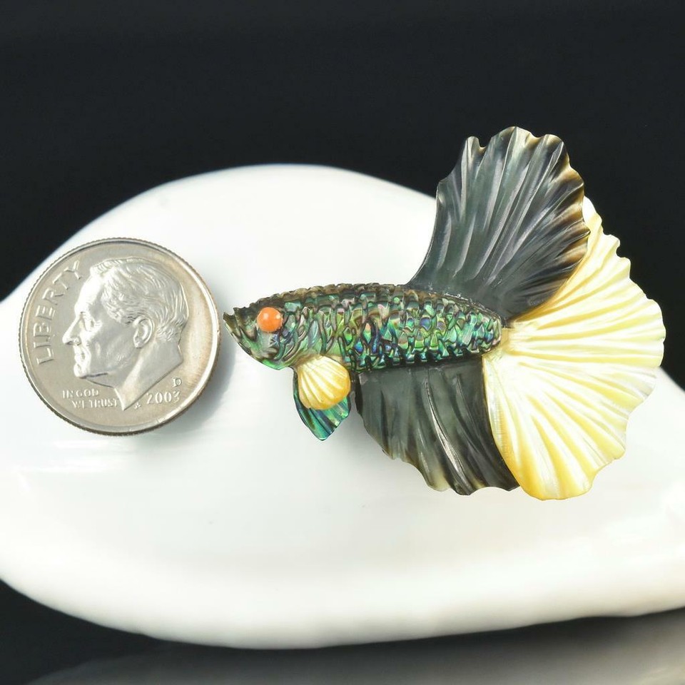 Siamese Betta Fighting Fish Iridescent Multicolor Shell Carving 4.57 g ...