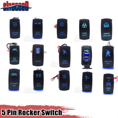 5 Pin Blue LED Light Bar UTV Rocker Toggle Switch For Polaris RZR ...