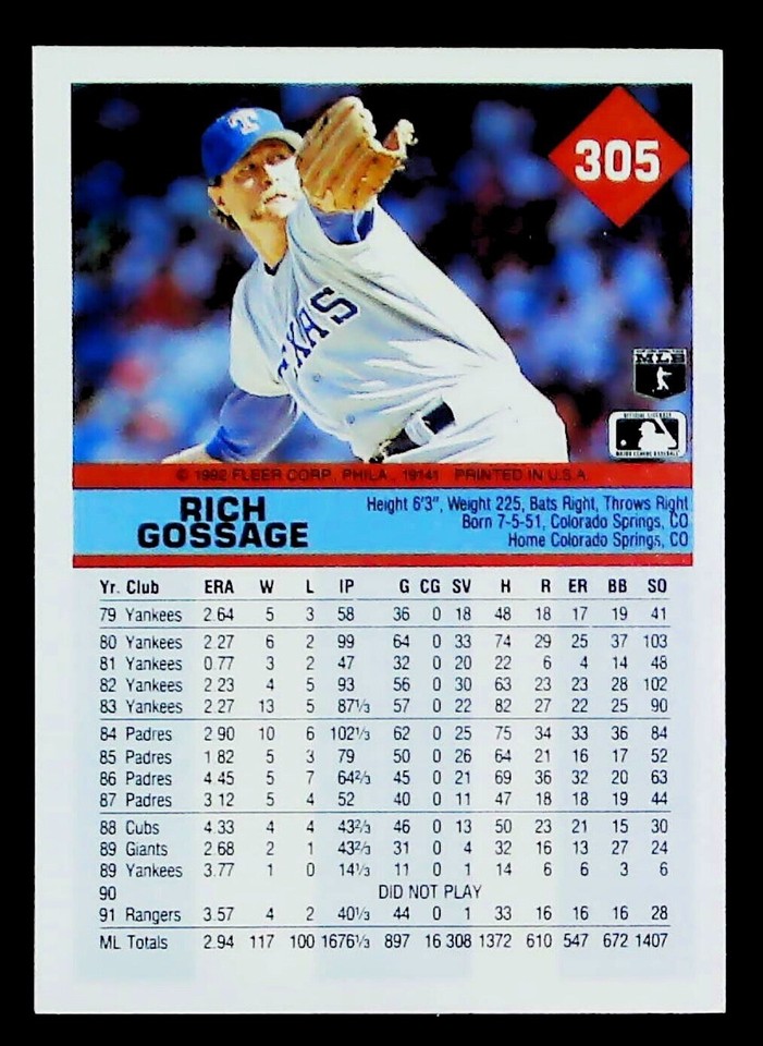 Goose Gossage 1992 Fleer #305 Rangers | eBay