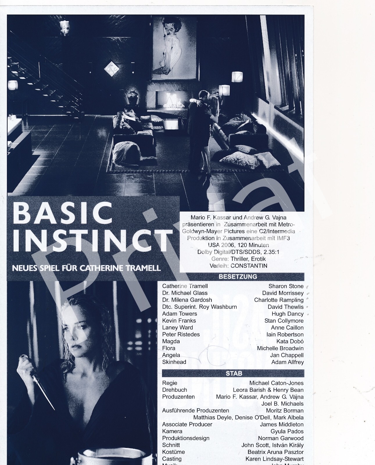 Film Basic Instinct 100% Orig. Autographs 3 Autograph S.Stone Morrissey ...
