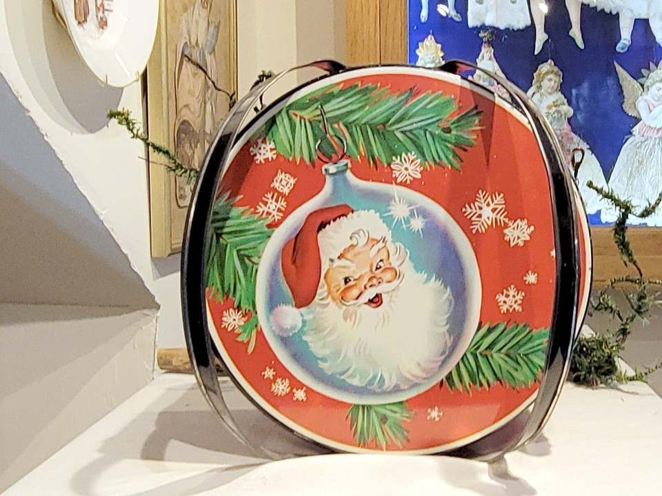 Vintage Christmas Candy Santa Tin / Mid Century, Santa in Ornament ...