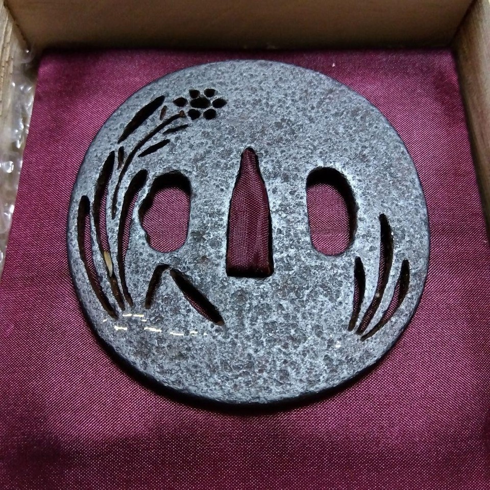 Tsuba Iron base floral pattern openwork oval shape unsigned | eBay