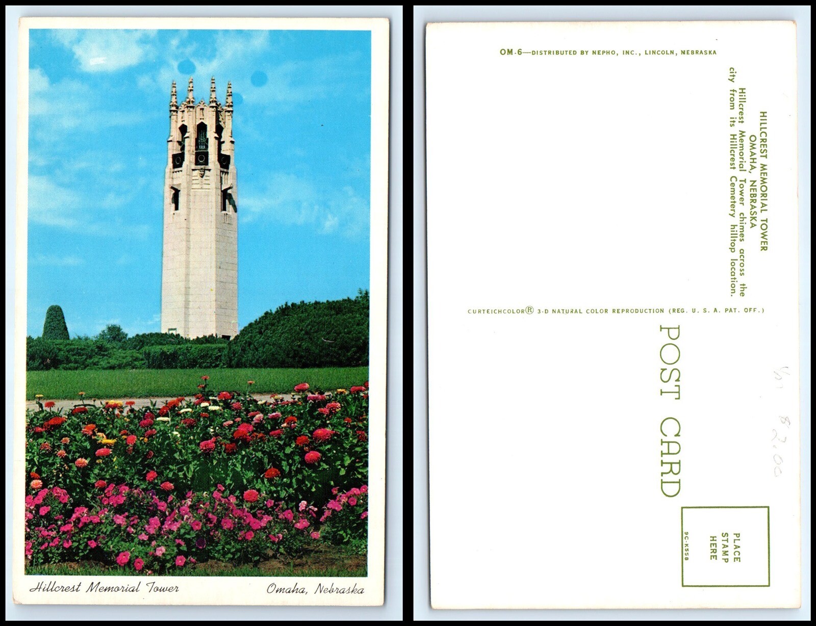 NEBRASKA Postcard - Omaha, Hillcrest Memorial Tower L9 | eBay