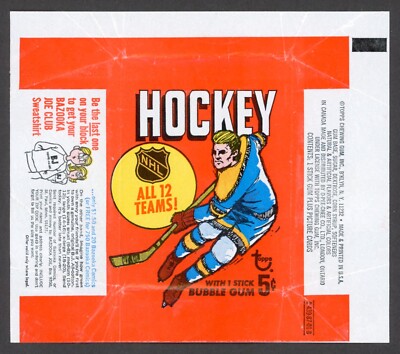 1968-69 Topps Hockey 5¢ Wax Pack Wrapper Bazooka Joe Ad Bernie Parent ...