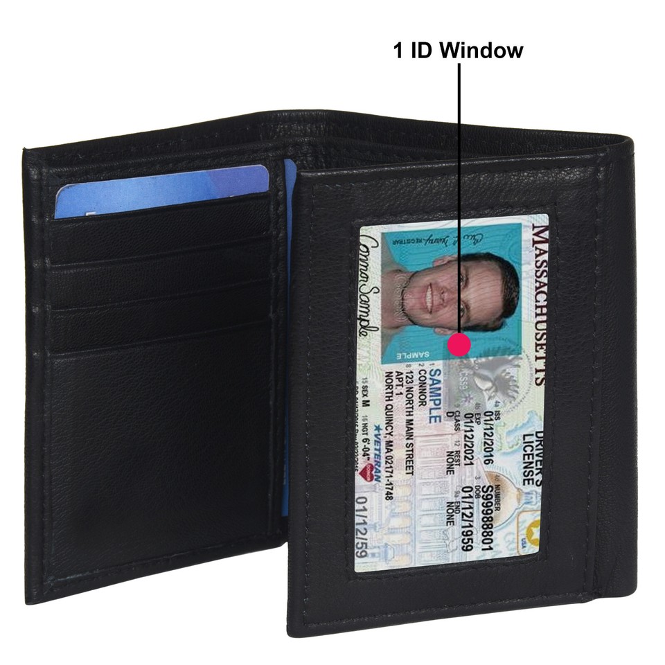 New Mens Black Genuine Leather Trifold Wallet ID Window Credit Card ...