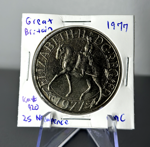 1977 Great Britain 25 New Pence Coin Elizabeth II DG REG FD UNC ...