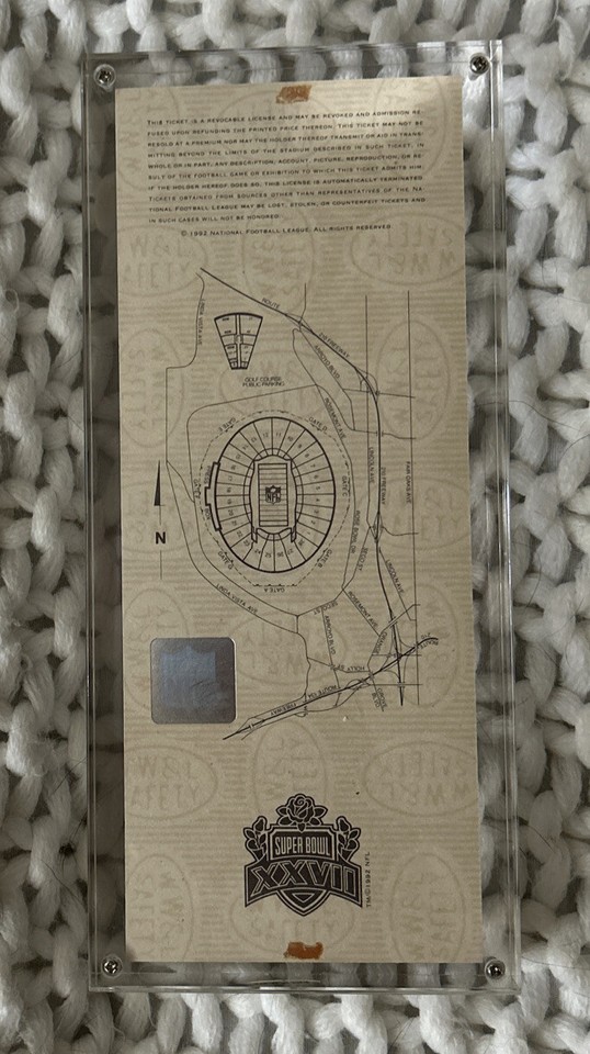 1993 Jan 31st Super Bowl XXVII Cowboys v Bills Commemorative Ticket ...