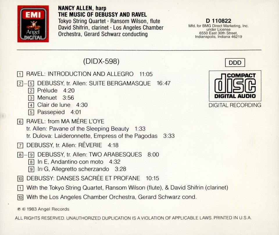 Nancy Allen, harp, plays Ravel & Debussy (CD, 1983, EMI/BMG) | eBay