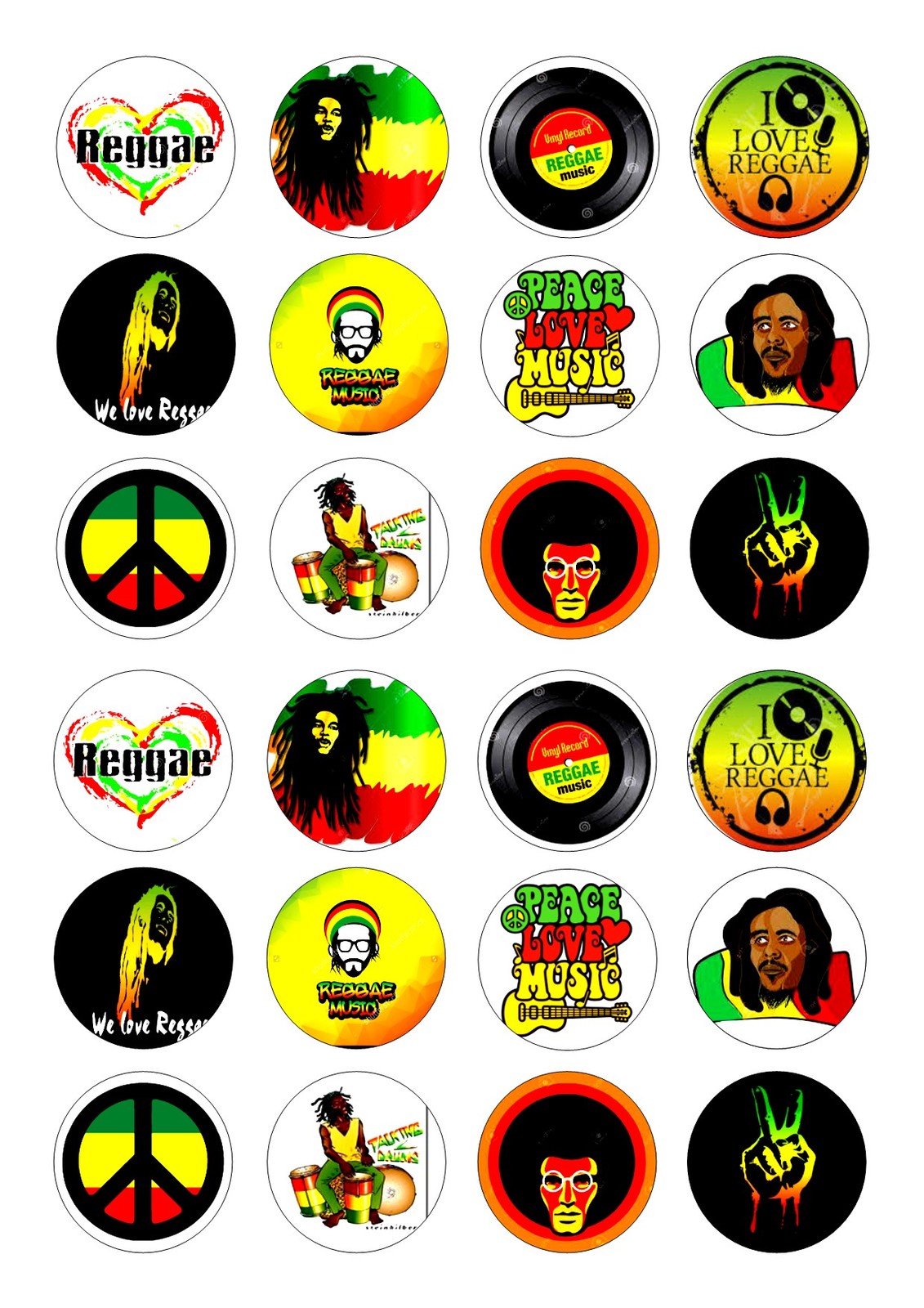 24 REGGAE AND SOUL TOPPER WAFER RICE EDIBLE FAIRY/CUPCAKE CAKE TOPPERS ...